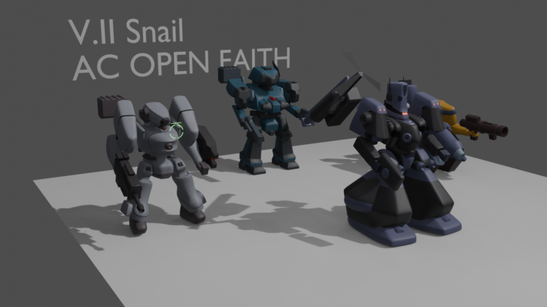 アーマードコア6のデフォルメキャラ をblenderで作る ACオープンフェイス VⅡスネイル